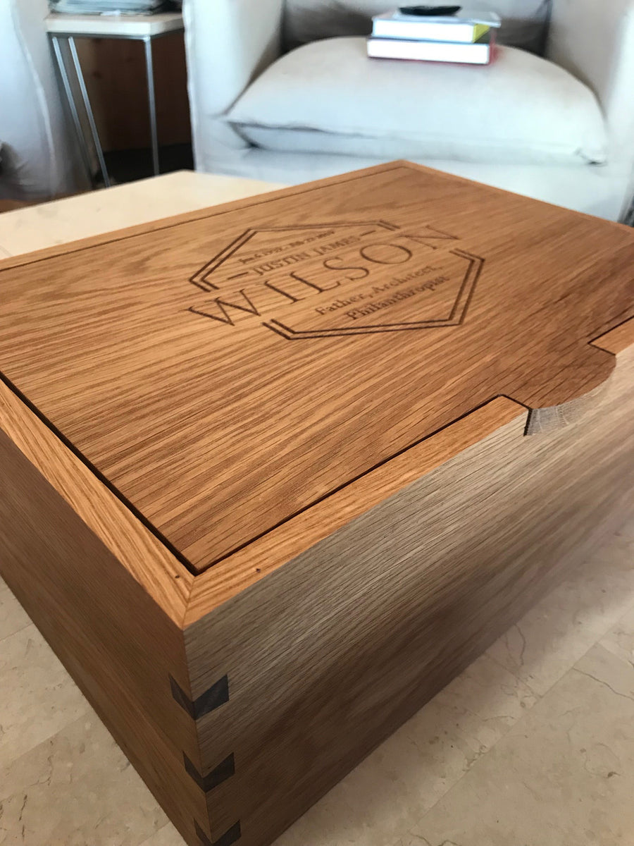 Hardwood Urn in White Oak: Handcrafted, Custom Engraved